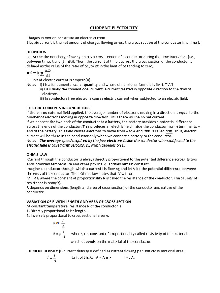 Current Electricity | PDF | Electrical Resistivity And Conductivity | Electric Current