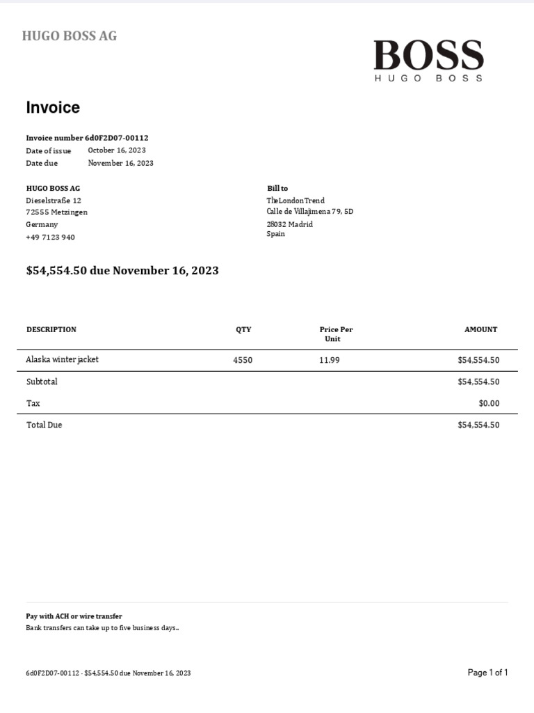 Hugo Boss Invoice | PDF