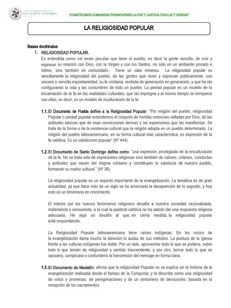FICHA #01 La Religiosidad Popular | PDF | María, madre de Jesús ...