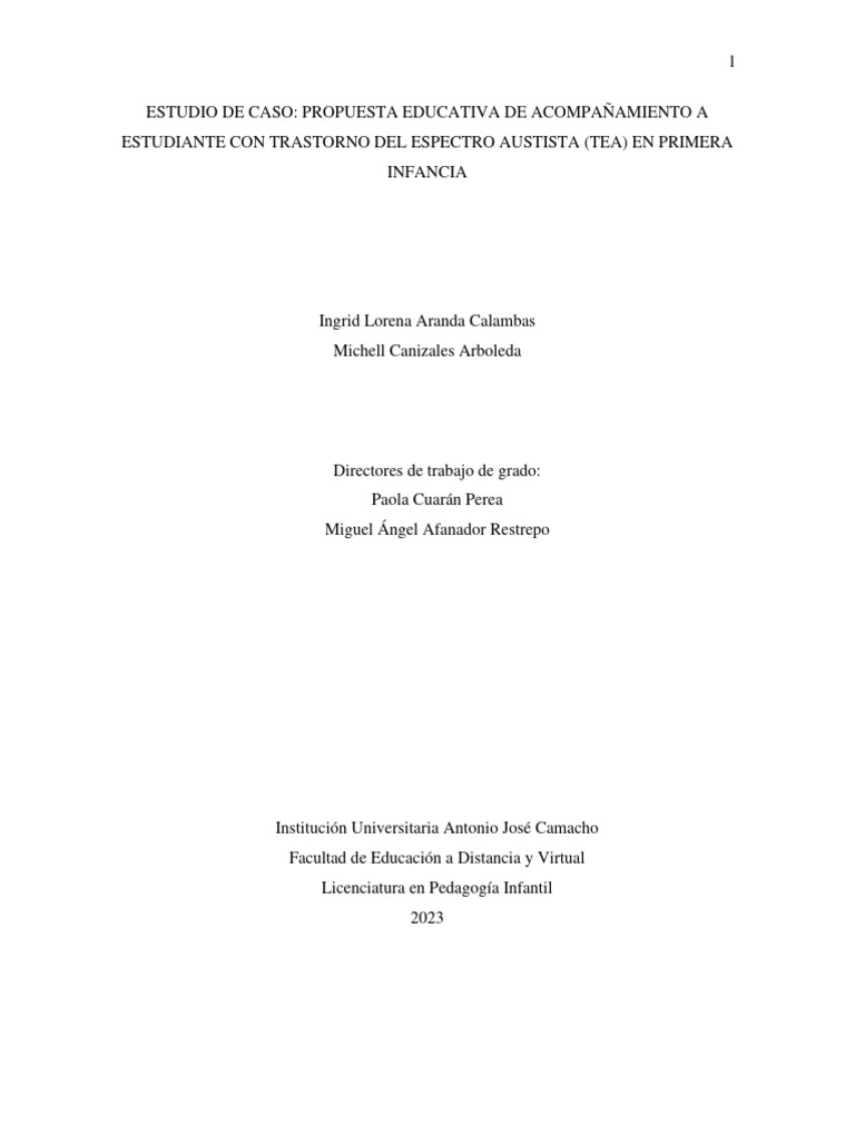 Aranda, L. & Canizales, M. (2023) - Estudio de Caso | PDF | Espectro autista | Inclusión (Educación)