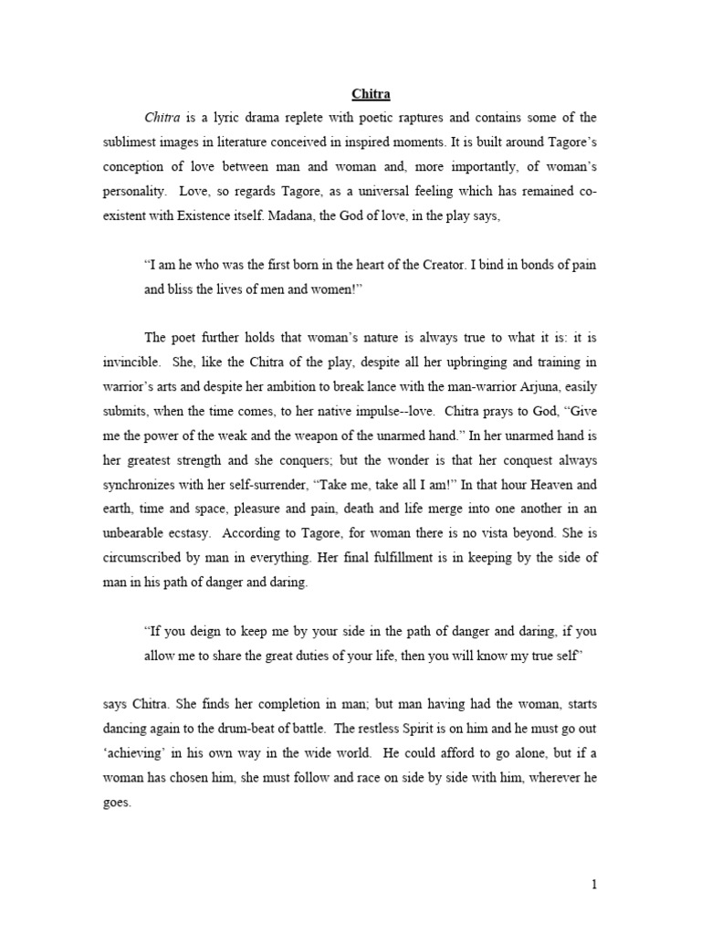 Notes On Tagore's Chitra | PDF