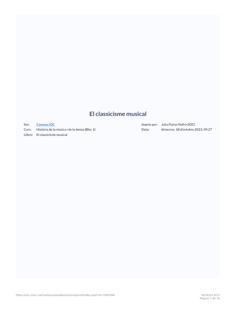 El Classicisme Musical | PDF