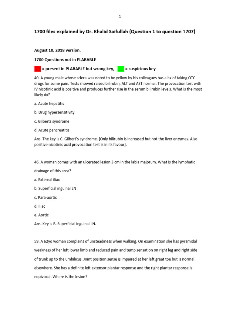 1700 Questions Not in PLABABLE | PDF | Cirrhosis | Psychosis