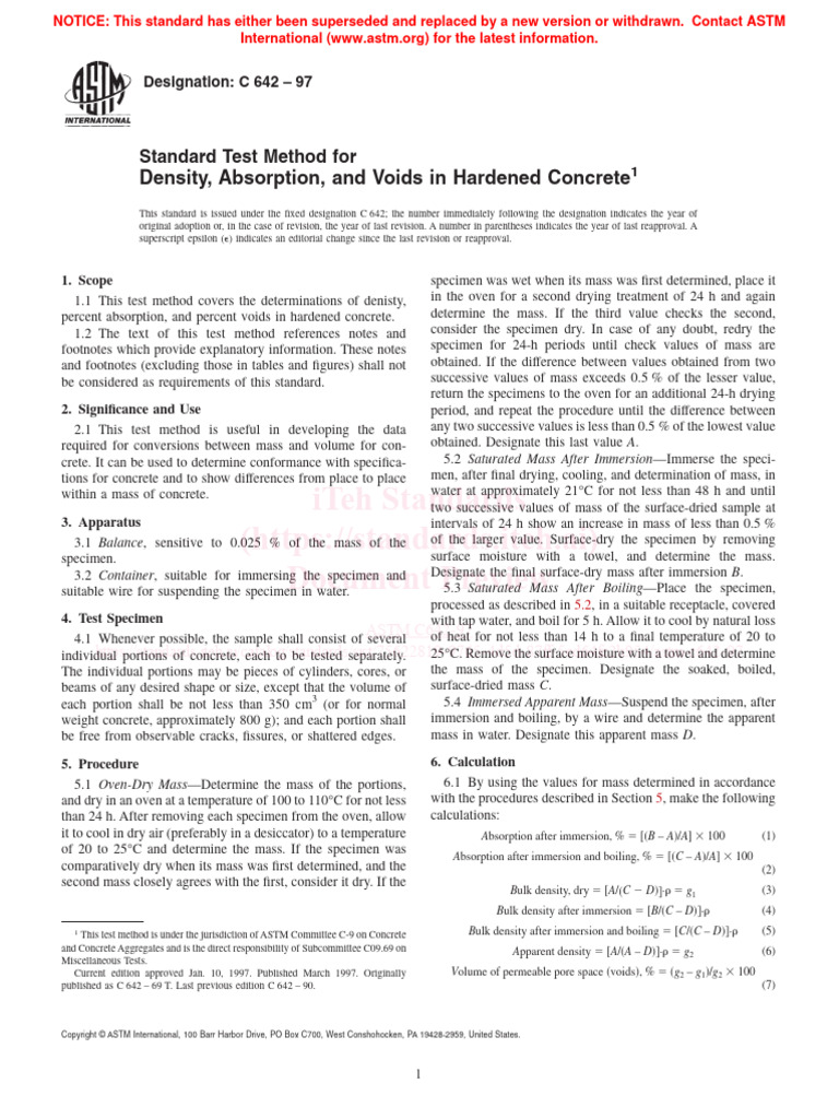 Astm C642 97 | Download Free PDF | Density | Concrete