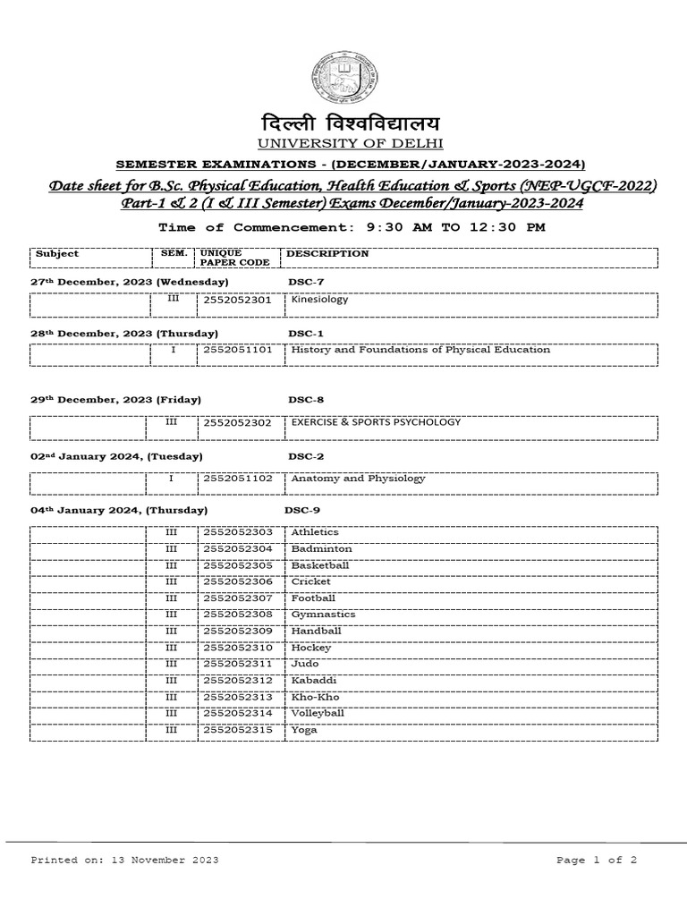 2023 11 13 CBCS NEP B.sc. Physical Education Sem. III I | PDF ...