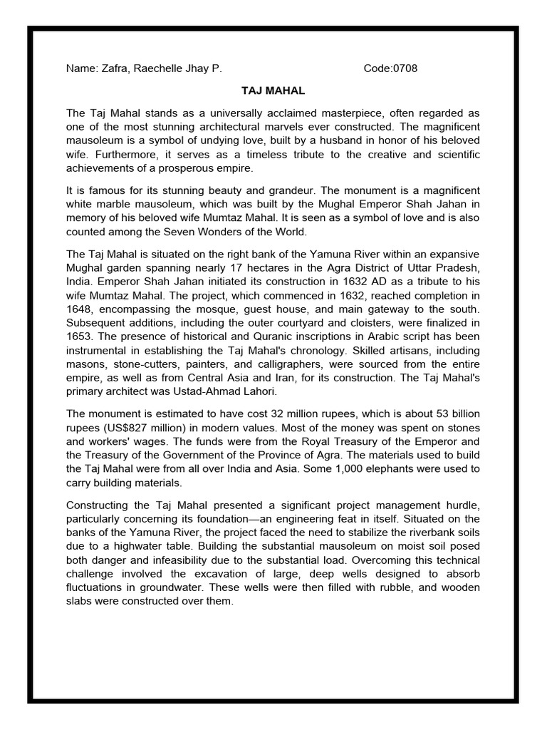 Taj Mahal | PDF | Travel | Art