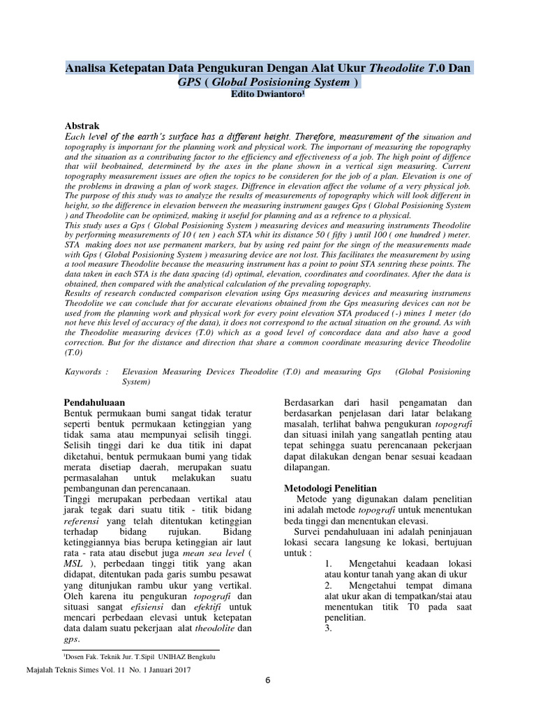 Analisa Ketepatan Data Pengukuran Dengan Alat Ukur Theodolite T.0 Dan | PDF | Topography ...