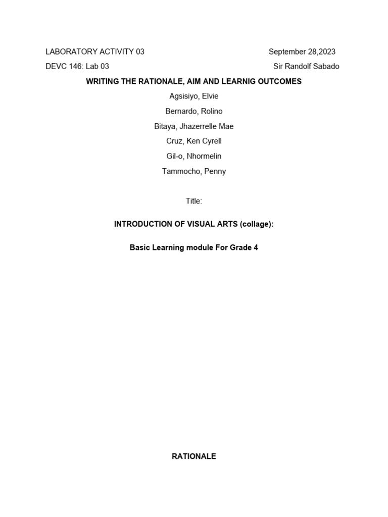 Visual Arts For Grade 4 | PDF | Collage | Learning