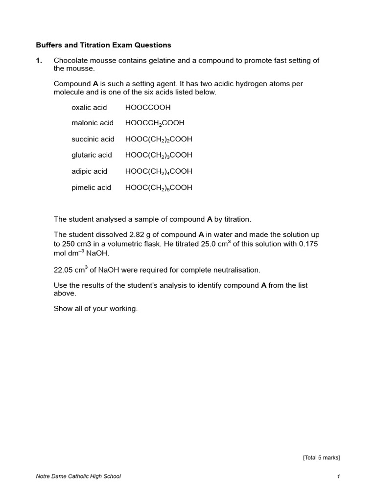 Buffers and Titration Qs | PDF | Acid | Ph