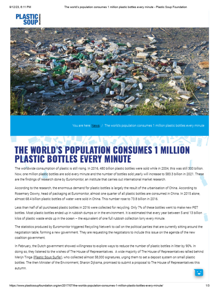 The World's Population Consumes 1 Million Plastic Bottles Every Minute - Plastic Soup Foundation ...