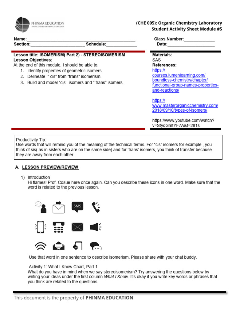 CHE 005 Lec SAS Days 12 - 13 | PDF | Isomer | Physical Chemistry