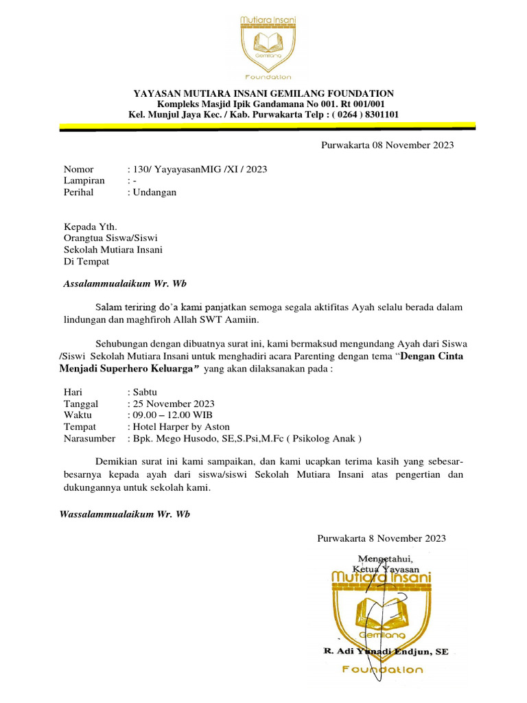 Contoh Undangan Parenting Ayah 2023 | PDF