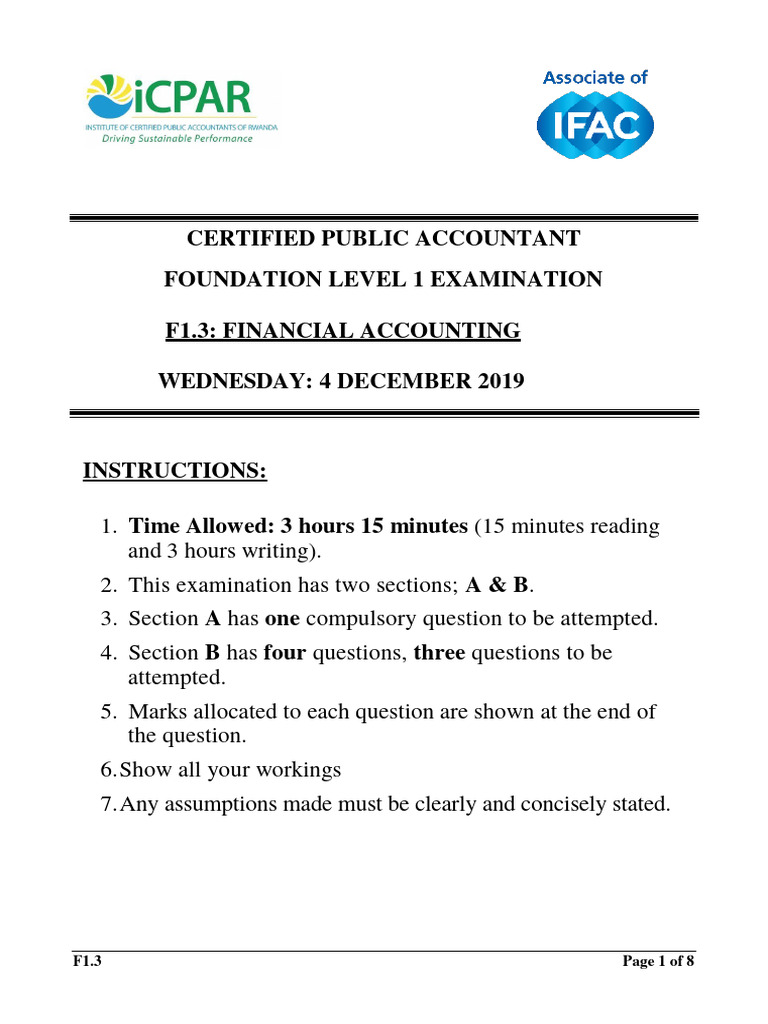CPA Foundation Exam: Financial Accounting F1.3 | PDF | Debits And ...