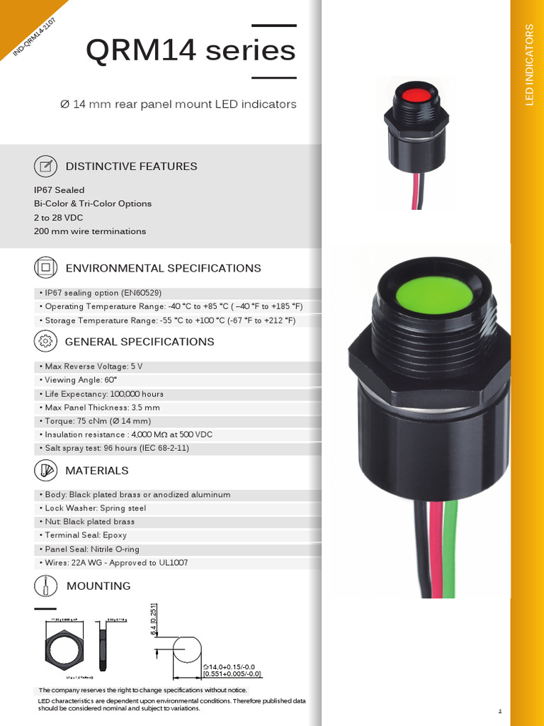Indicators Serie QRM14 | PDF | Light Emitting Diode | Electrical ...