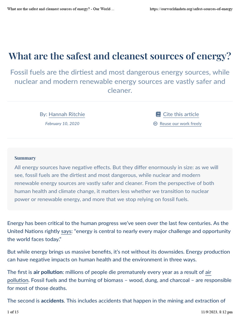 What Are The Safest and Cleanest Sources of Energy - Our World in Data | PDF | Fuels | Fossil Fuels