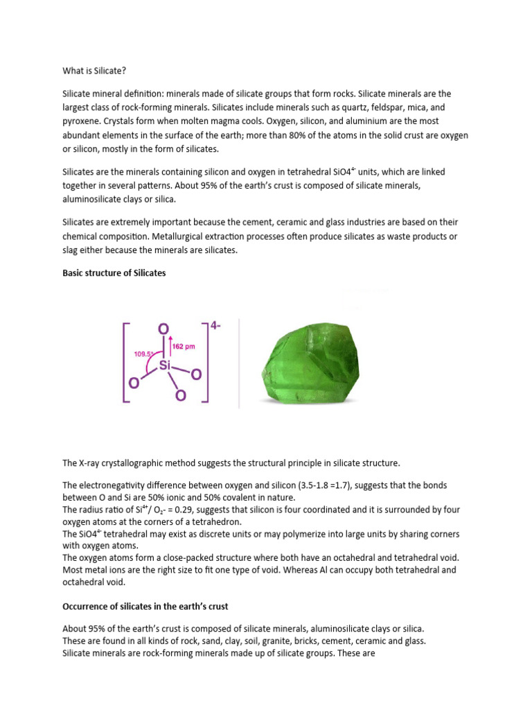 Silicate Minerals Notes 1 Pdf Minerals Silicon