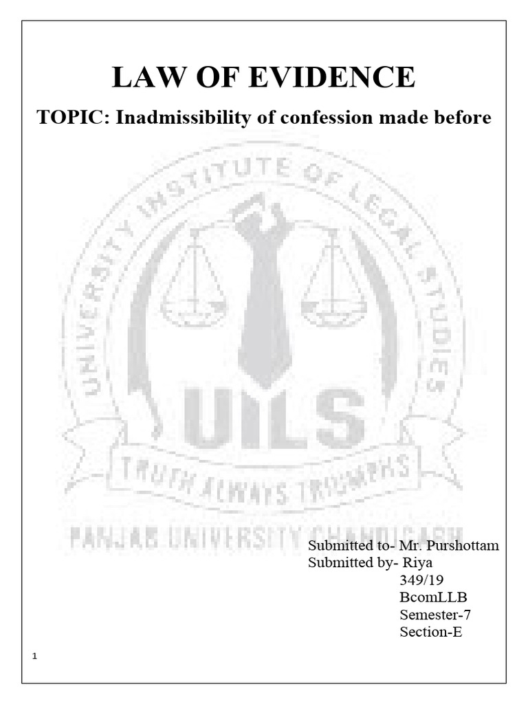 Law of Evidence Project Report | PDF | Confession (Law) | Arrest
