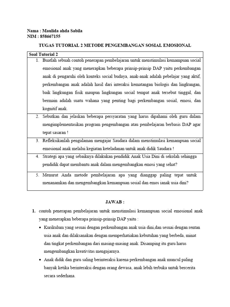 TT2 Metode Pengembangan Sosial Emosional - Maulida Ahda Sabila | PDF