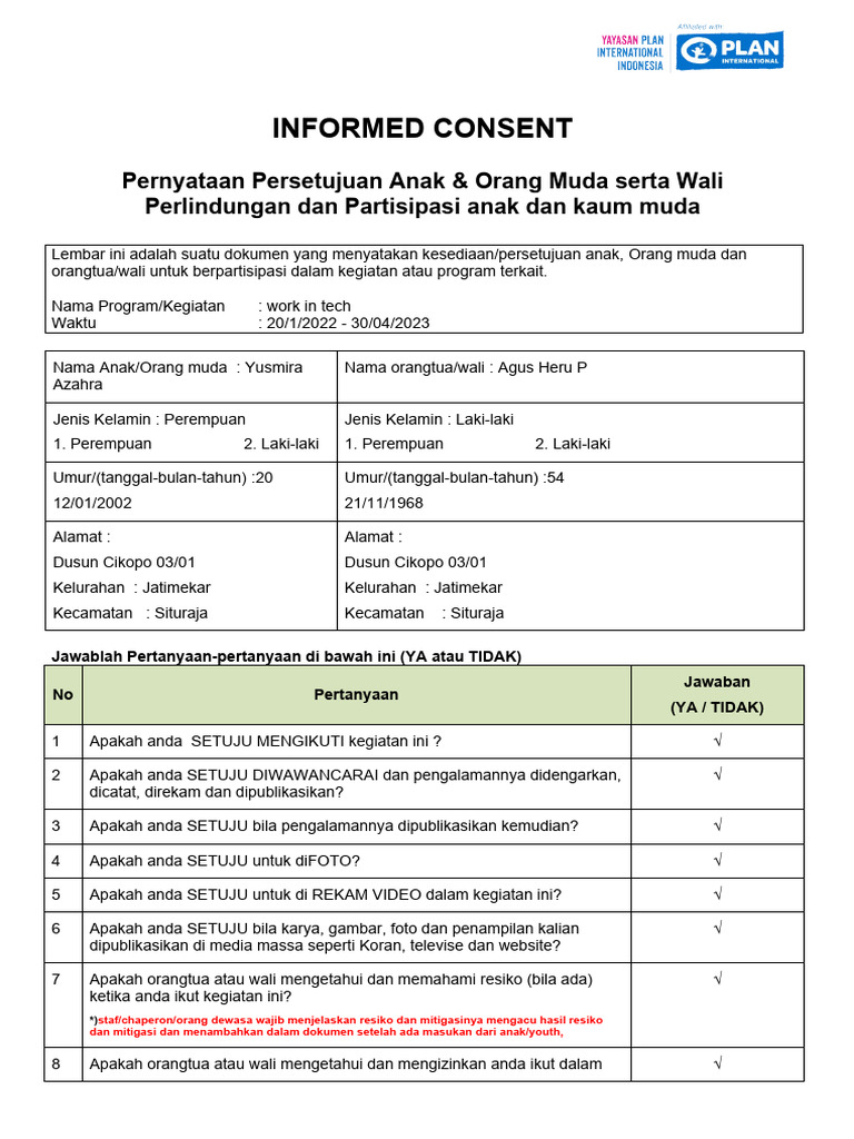 Lembar Persetujuan Informed Consent Anak Kaum Muda Pdf