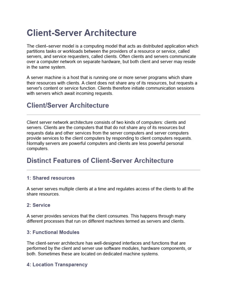 Client-Server Architecture | PDF | Client–Server Model | Server (Computing)