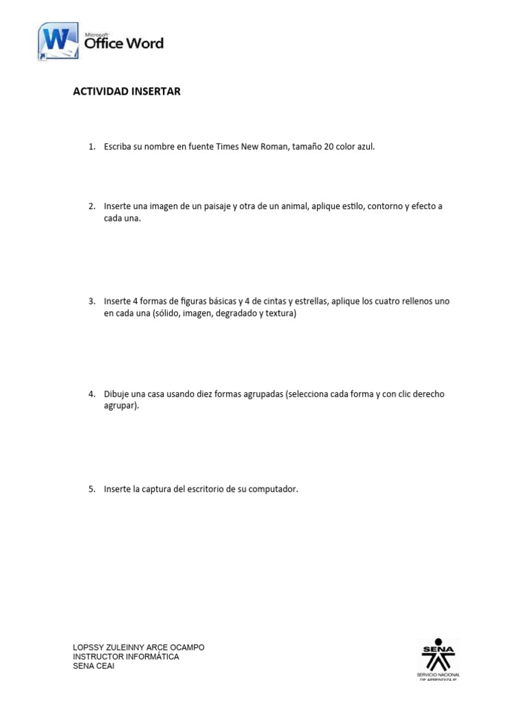 Actividad Insertar Imágenes y Formas | PDF