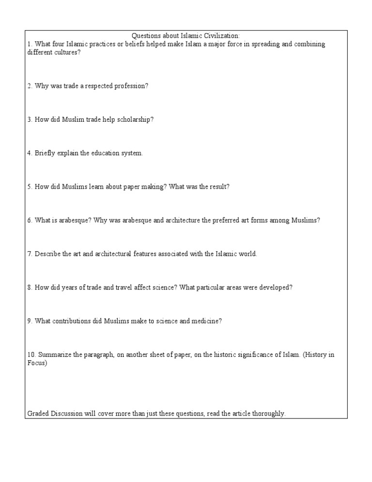 Islamic Civilization Questions | PDF | Travel