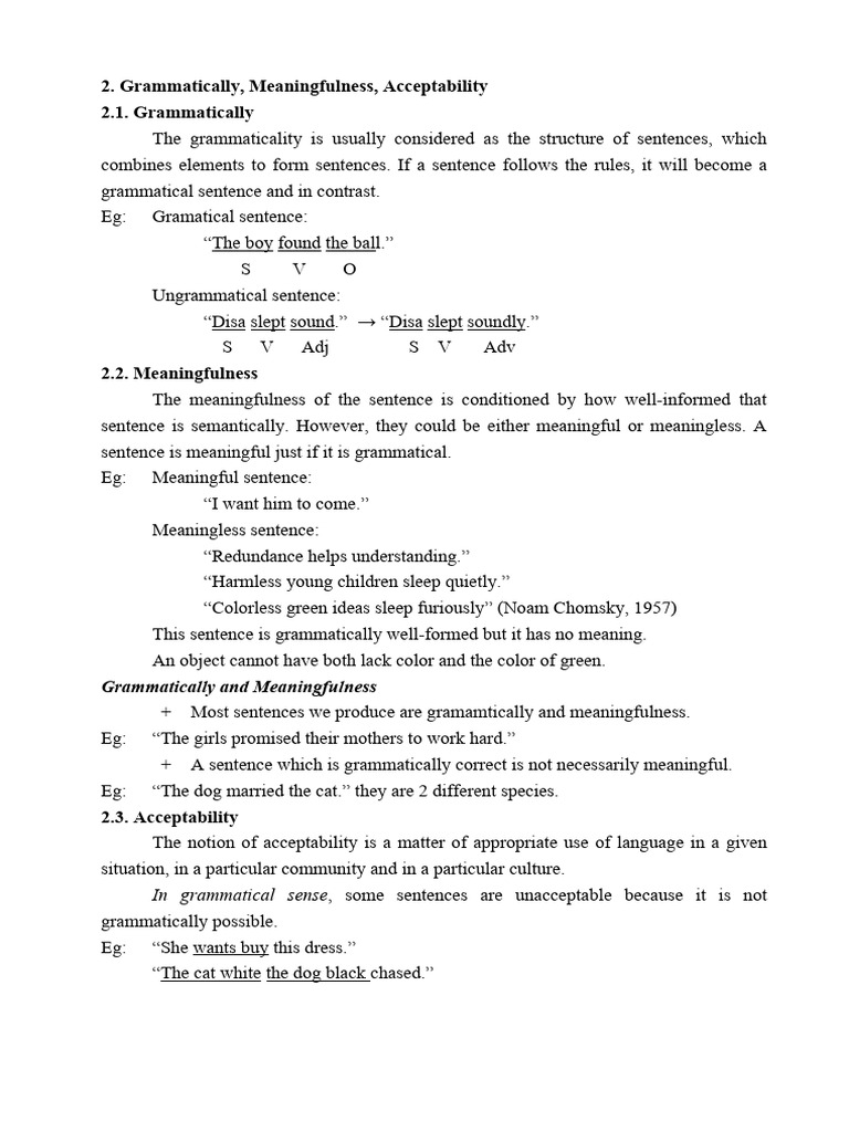 Ammatically, Meaningfulness, Acceptability | PDF | Linguistics | Grammar