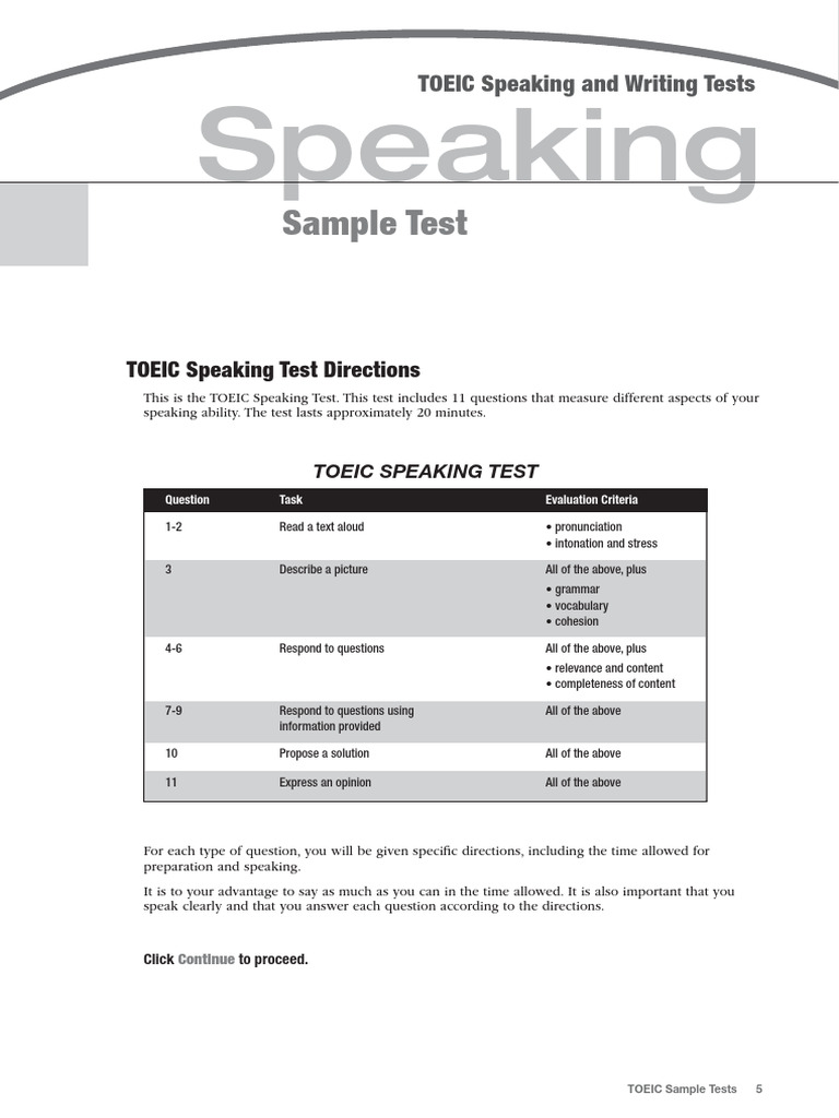 TOEIC Speaking Test Sample Questions | PDF | Communication | Human ...