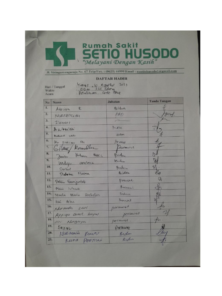 Daftar Hadir Code Blue | PDF