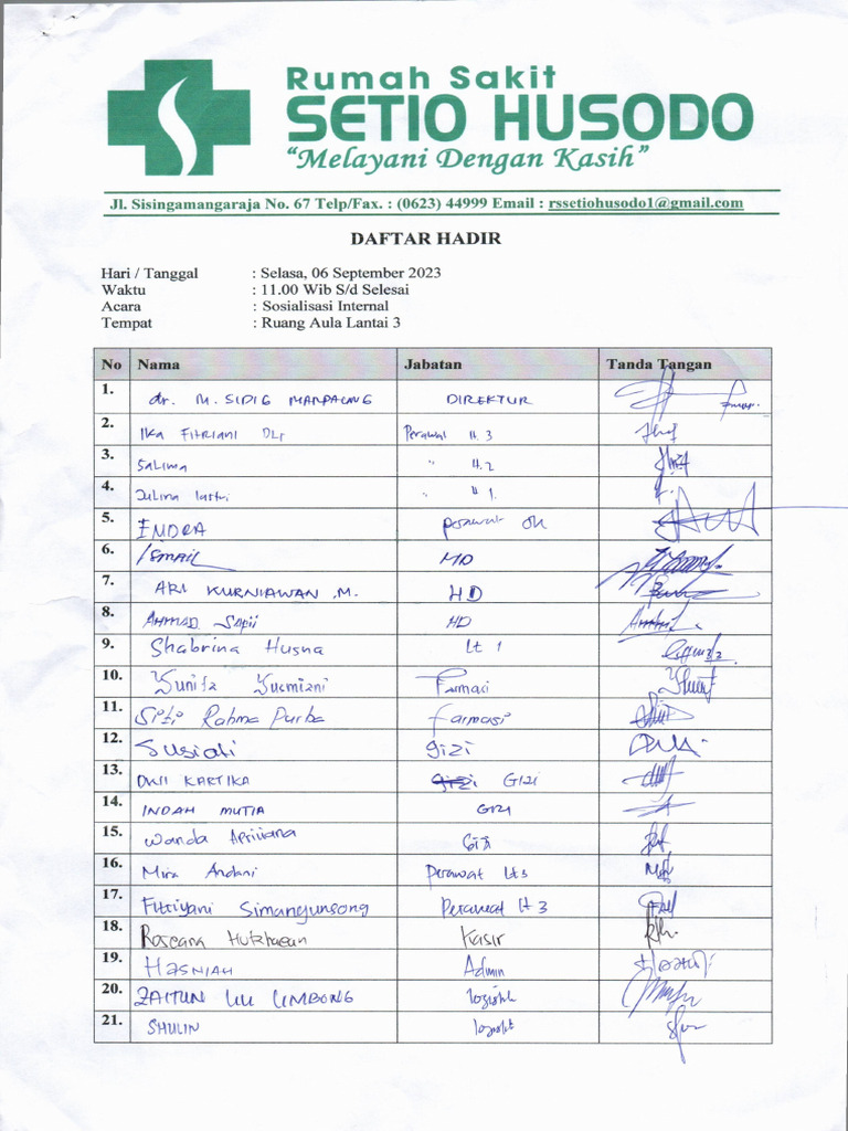 Daftar Hadir Sosialisasi Internal | PDF