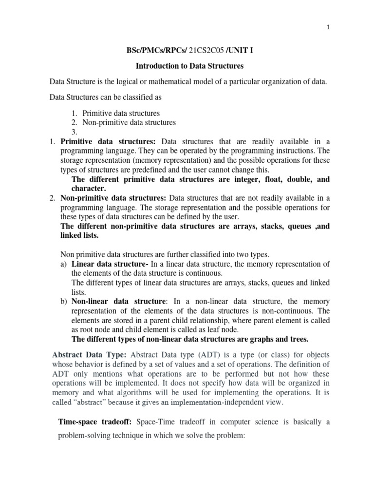 II Sem DS Unit I | PDF | Data Type | Computer Science II Sem DS Unit I | PDF | Data Type | Computer Science