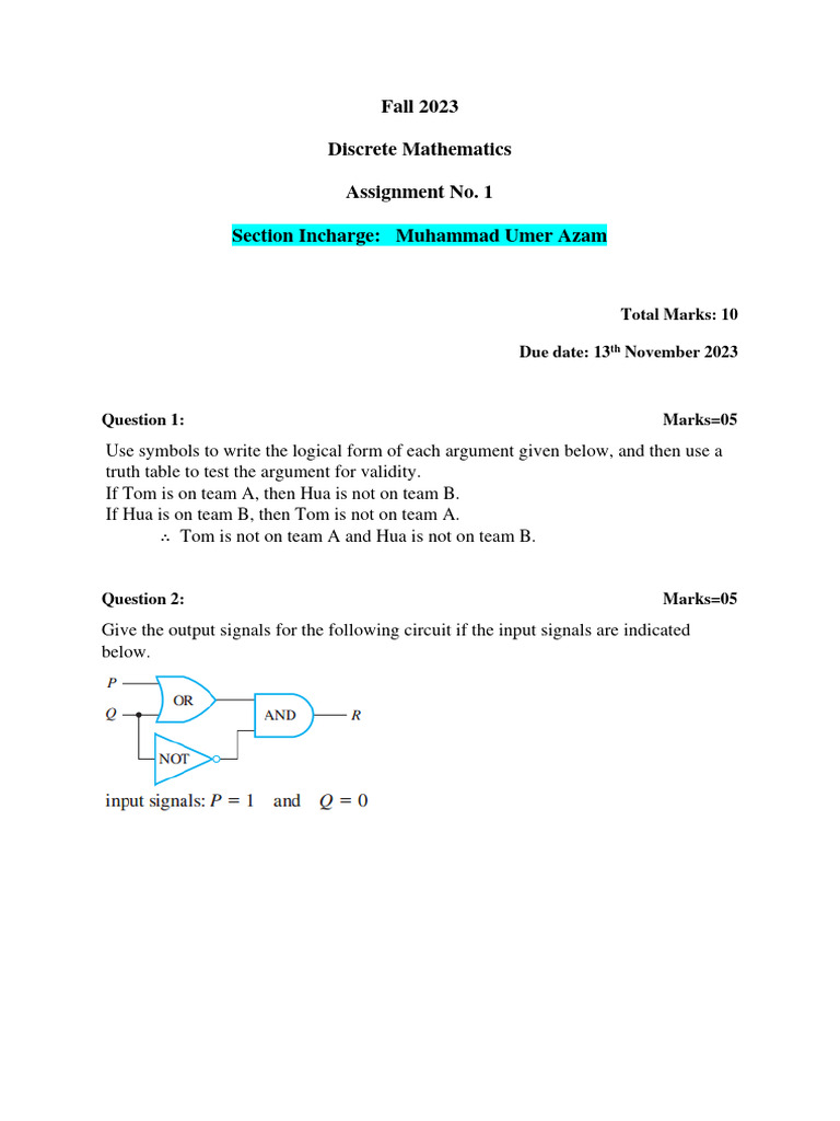 MTH202 Assignment 1, Fall 2023, Muhammad Umer Azam | PDF