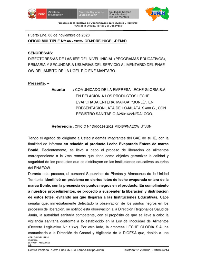 OFICIO MÚLTIPLE 146 -2023 | PDF