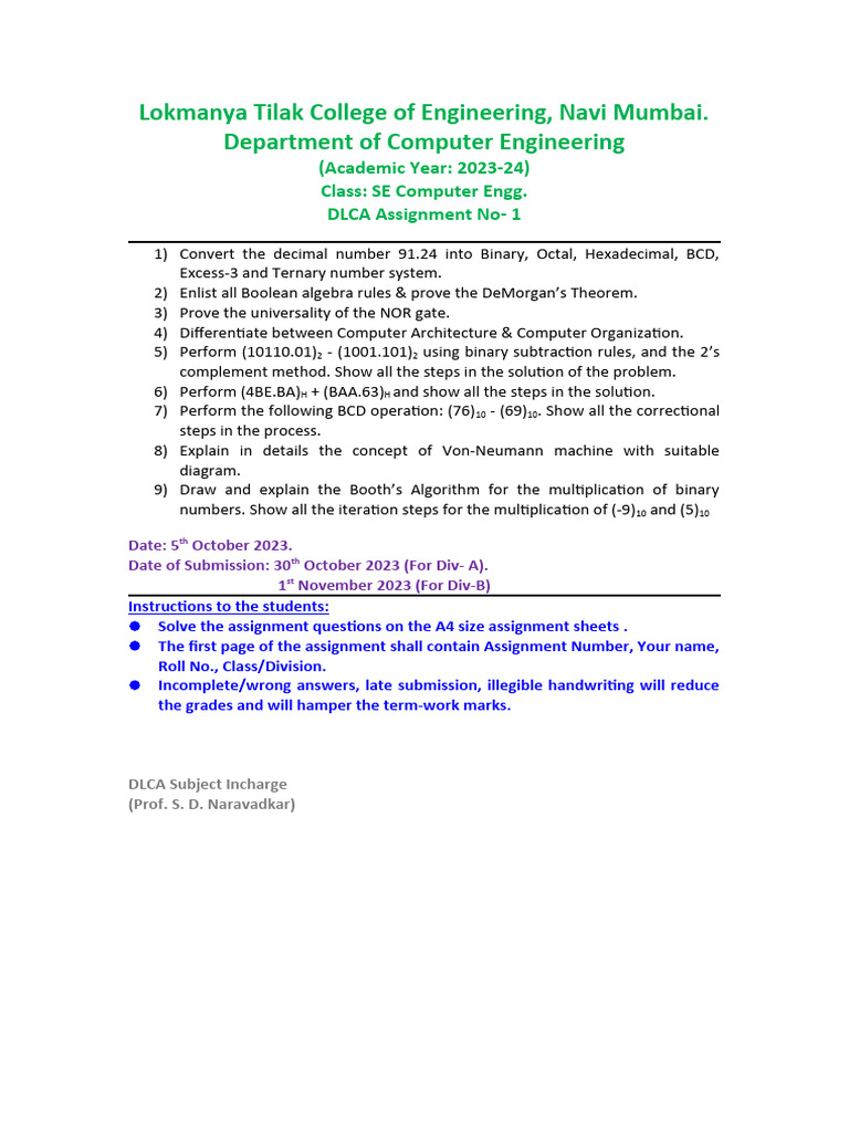 DLCA 2023-24 Assignment-1 | PDF