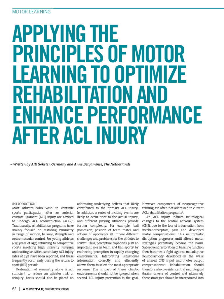 Applying The Principles of Motor Learning ACL Injury | PDF | Nervous ...