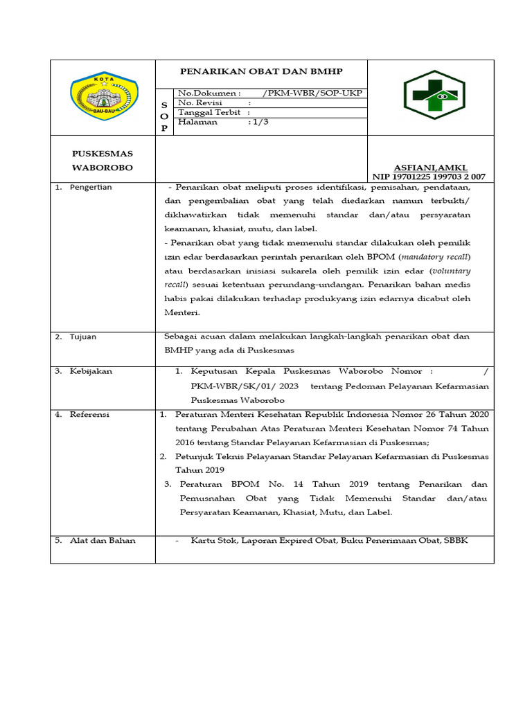 Sop Penarikan Obat Dan BMHP | PDF | Pengembangan Diri
