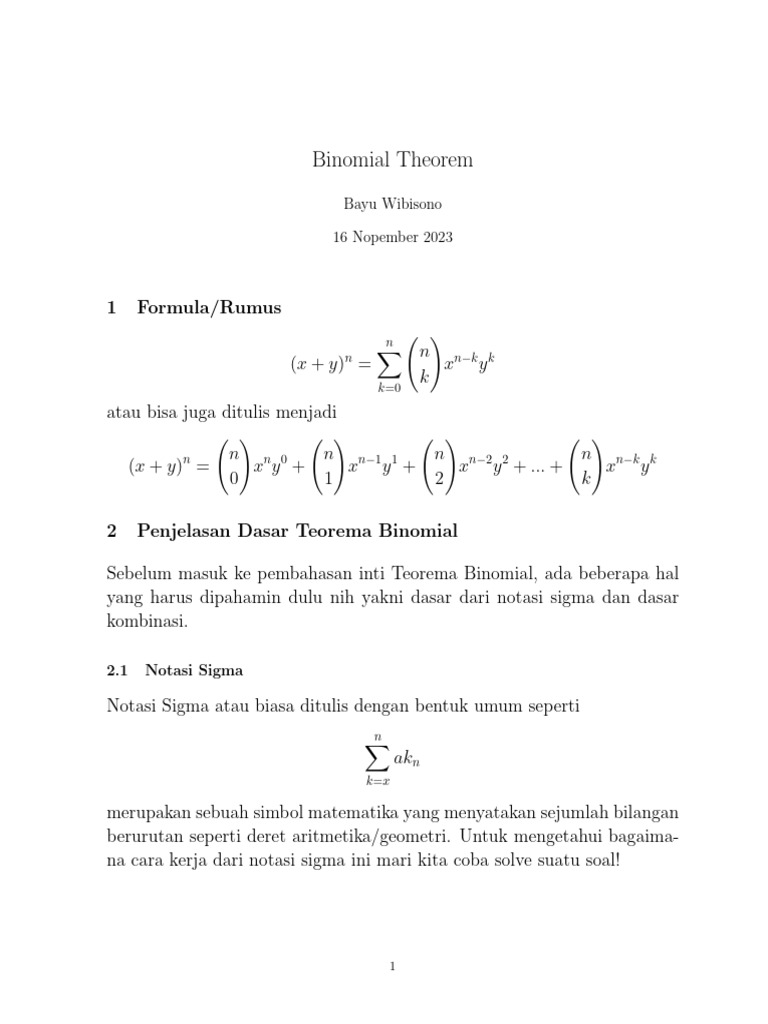Teorema Binomial untuk Pemula | PDF