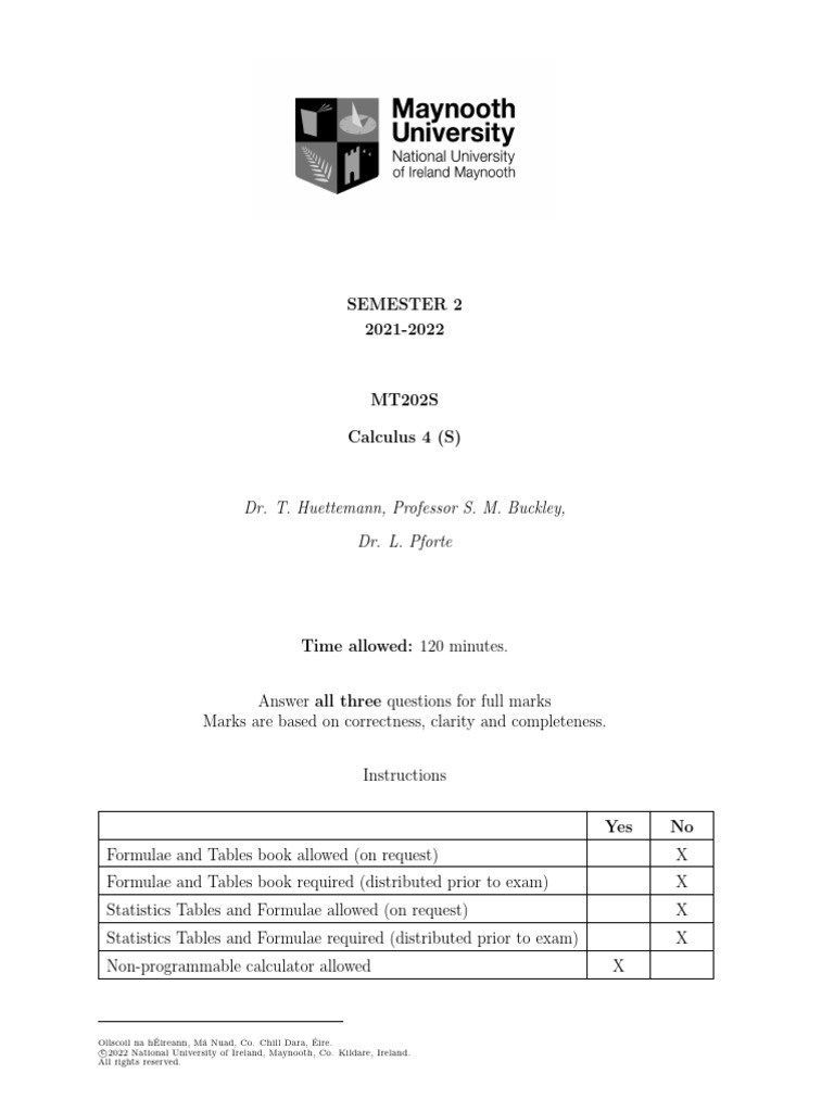 2022 MT202S Summer | PDF | Mathematical Analysis | Mathematical Physics 2022 MT202S Summer | PDF | Mathematical Analysis | Mathematical Physics