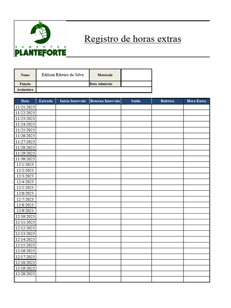 Ficha de Horas Extras | PDF