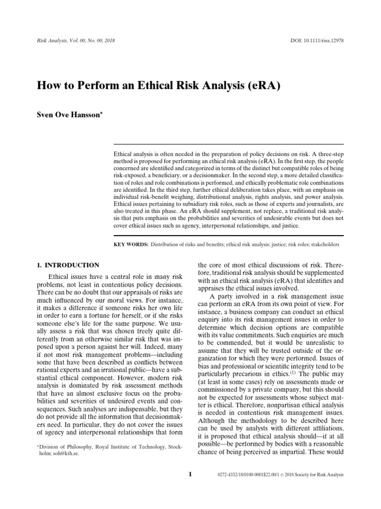 How To Perform An Ethical Risk Analysis 2018 | PDF | Risk | Risk Management