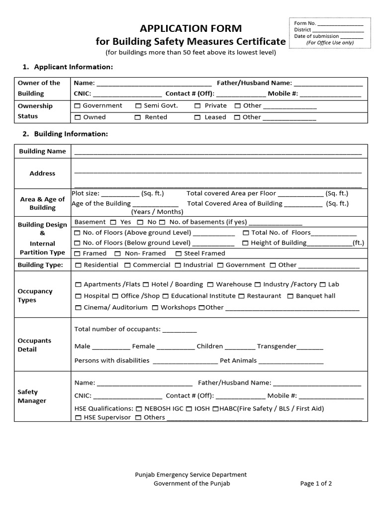 Application Form For Safety Measures - Buildings-1 | PDF | Building ...