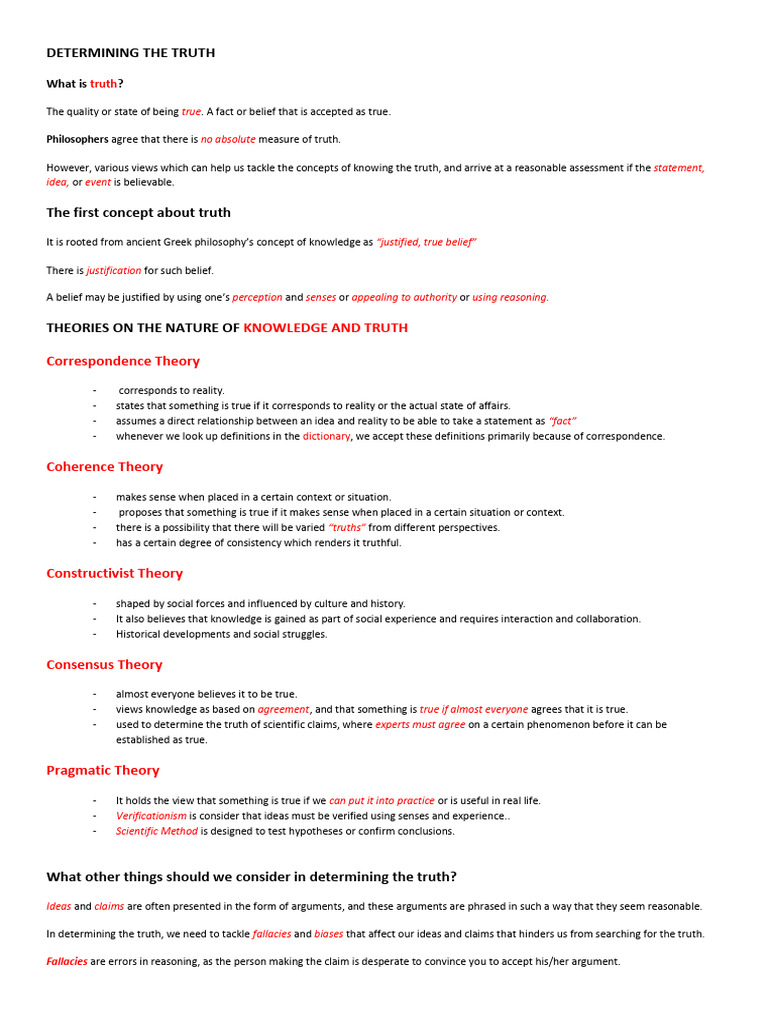 Determining The Truth | PDF | Truth | Knowledge