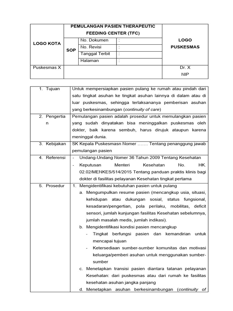SOP Pemulangan Pasien TFC | PDF