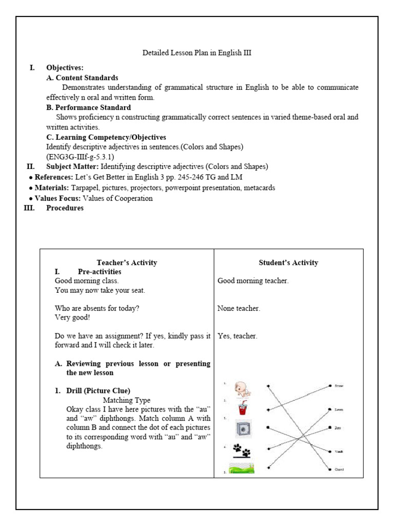 Detailed Lesson Plan in English III | Download Free PDF | English ...