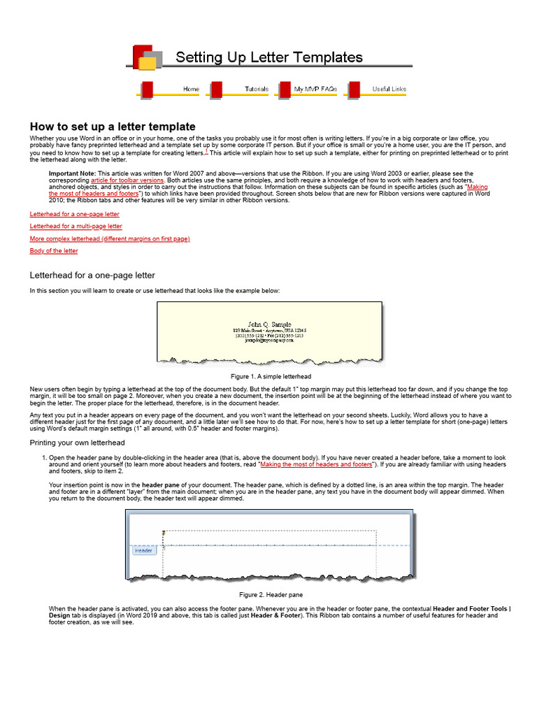 Setting Up Letter Templates | PDF | Paragraph | Page Layout