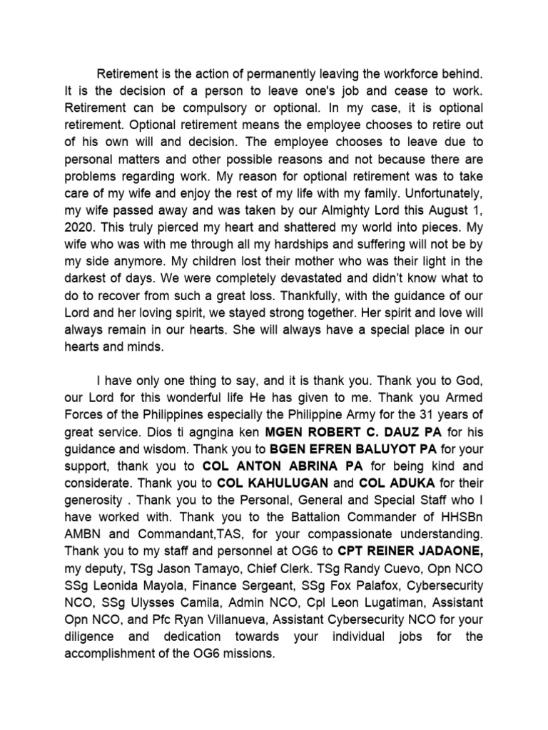 Farewell Speech of LTC Reynante Quirapas | PDF | Staff Sergeant