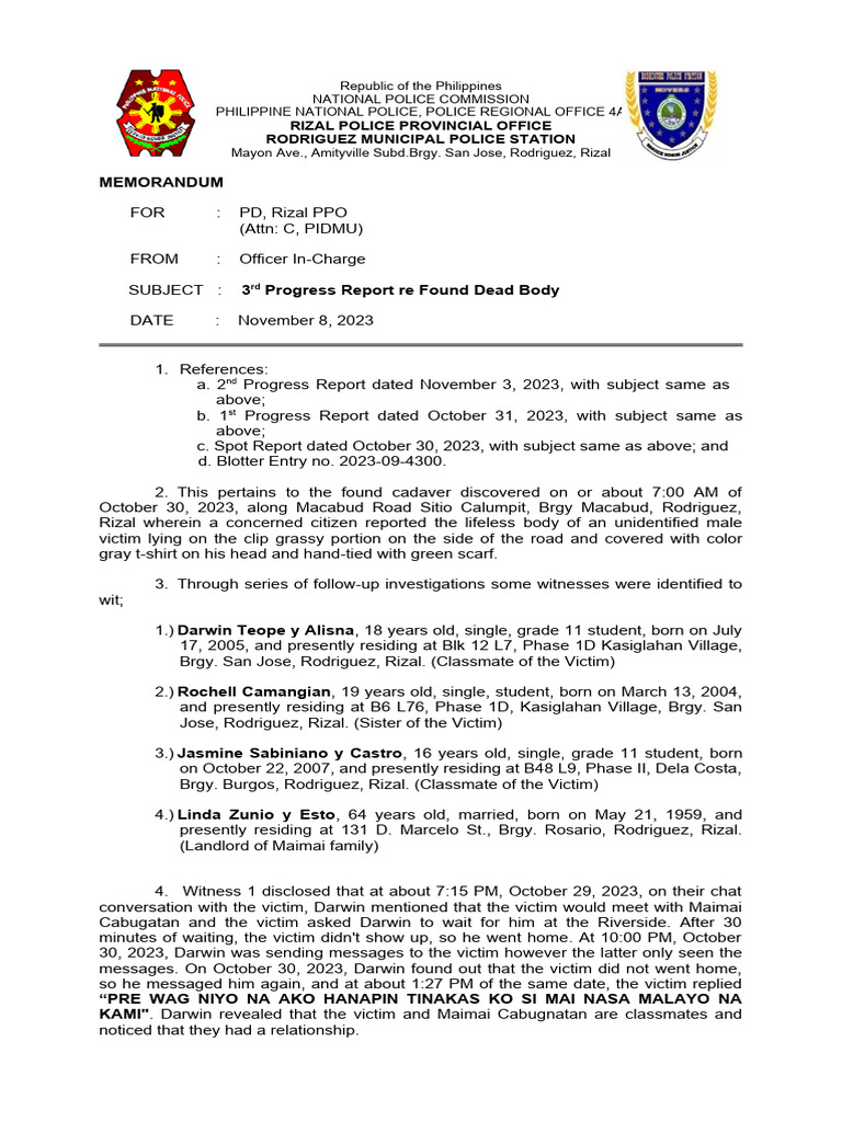 3rd Progress Report Re Found Dead Body 2 | PDF