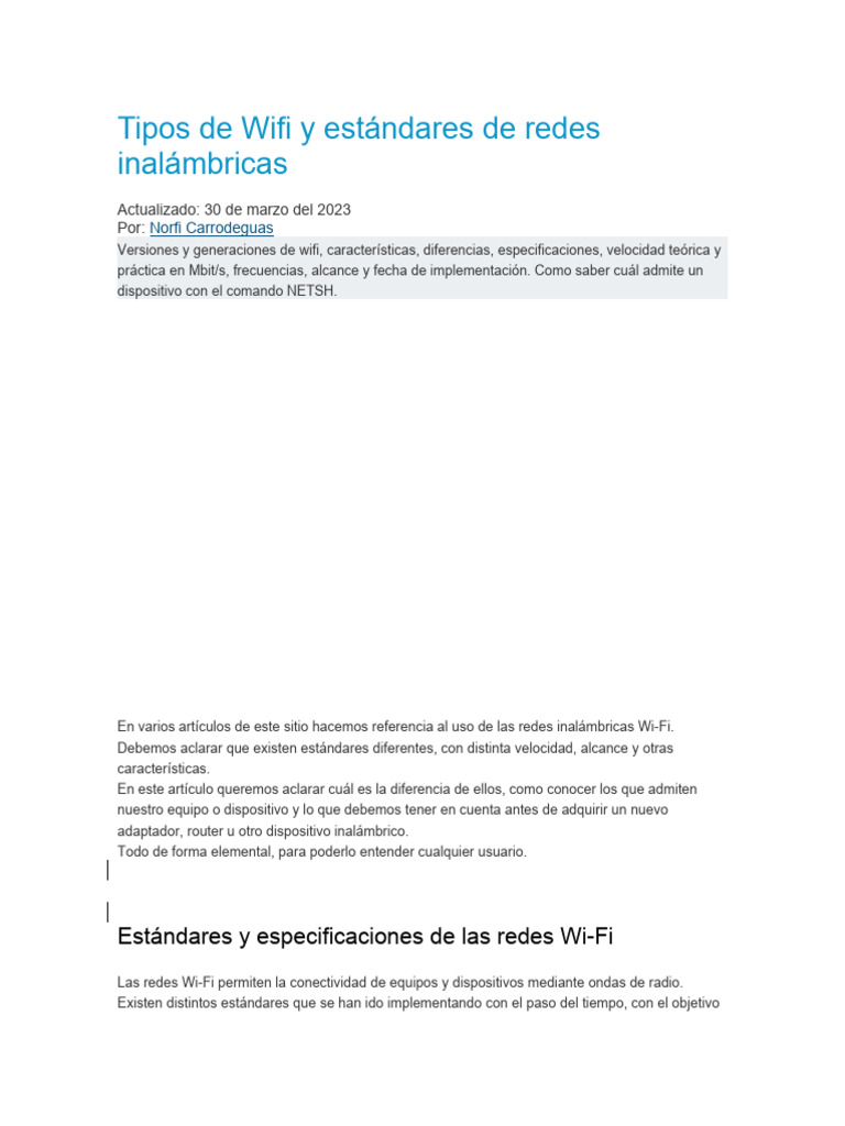 Tipos de Wifi y Estándares de Redes Inalámbricas | PDF | 3 G | Ieee 802.11