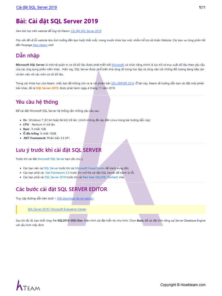 Cài đặt SQL Server 2019 | PDF