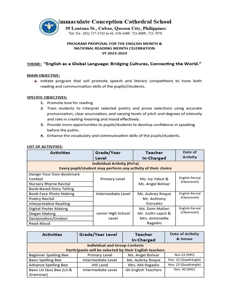 English Month Program 2023 2024 1 | PDF | English Language | Applied ...